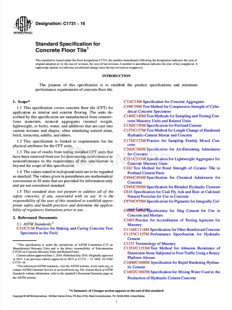 PDF Astm c1731 16 Standard Specification For Concrete Floor Tile ...
