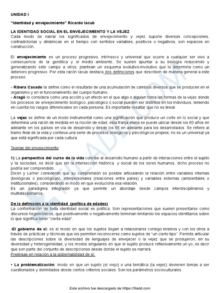 Resumen Vejes PRIMER PARCIAL | PDF | Vejez | Adultos