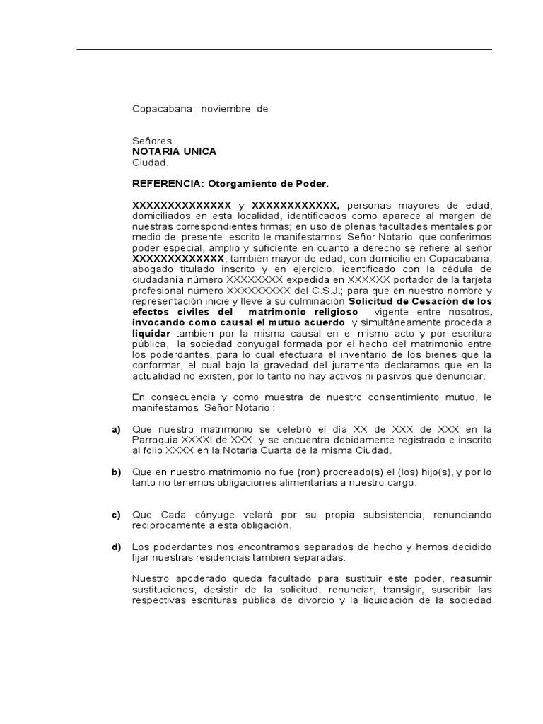 Poder Dda Divorcio Ma y Liq - SC X Notaria Copac. | PDF