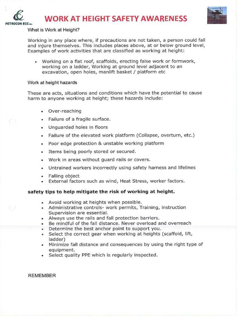 Work at Height Awareness | PDF