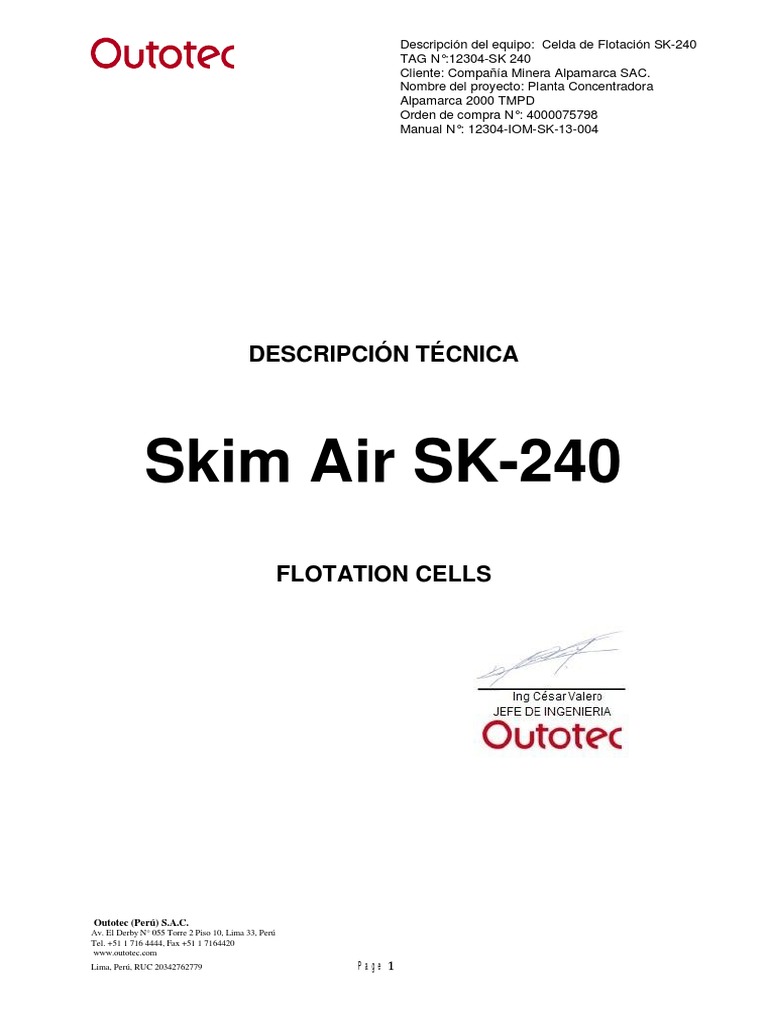 Celda de Flotación SK-240: Manual Técnico | PDF | Perú | Solenoide