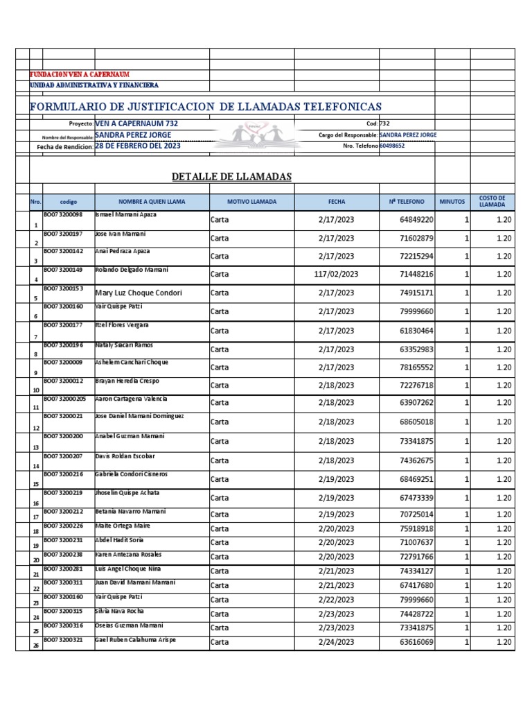 Reporte de Llamadas Enero SANDRA | PDF