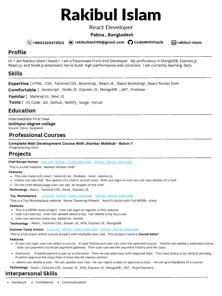 MD - Rakibul Islam Resume | PDF | World Wide Web | Internet & Web