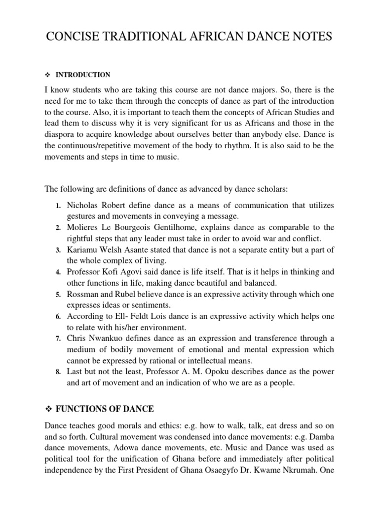 Ugrc 225 Lecture Notes 1 - African Dances - 28.02.2023 | PDF