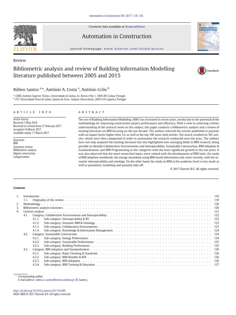 Reading Material Bibliometric Analysis And Review Of Bim Literature