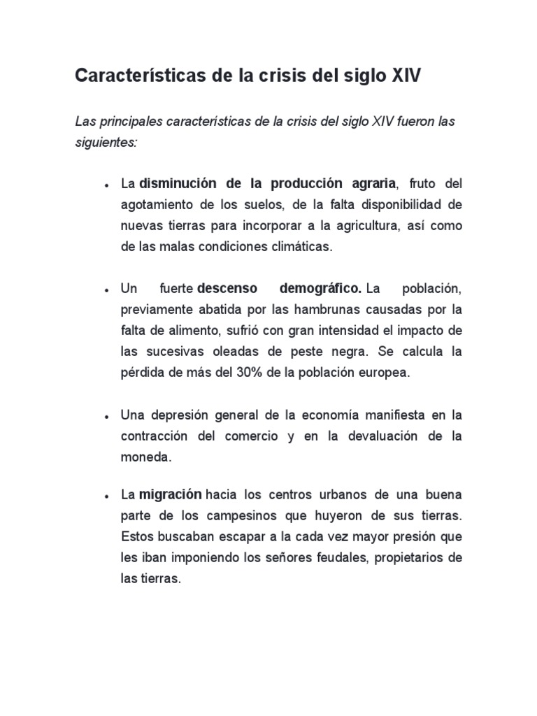 Caracteristicas de La Crisis Del Siglo XIV | PDF