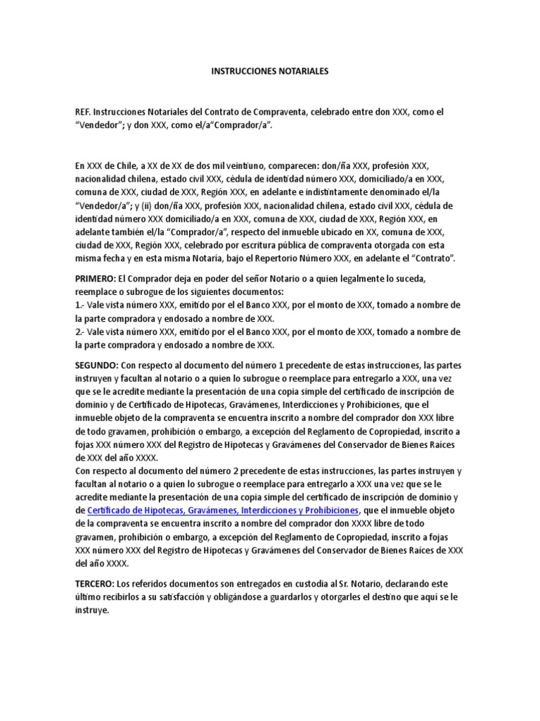 Instrucciones Notariales | PDF | Derecho Civil (Common Law) | Ley común