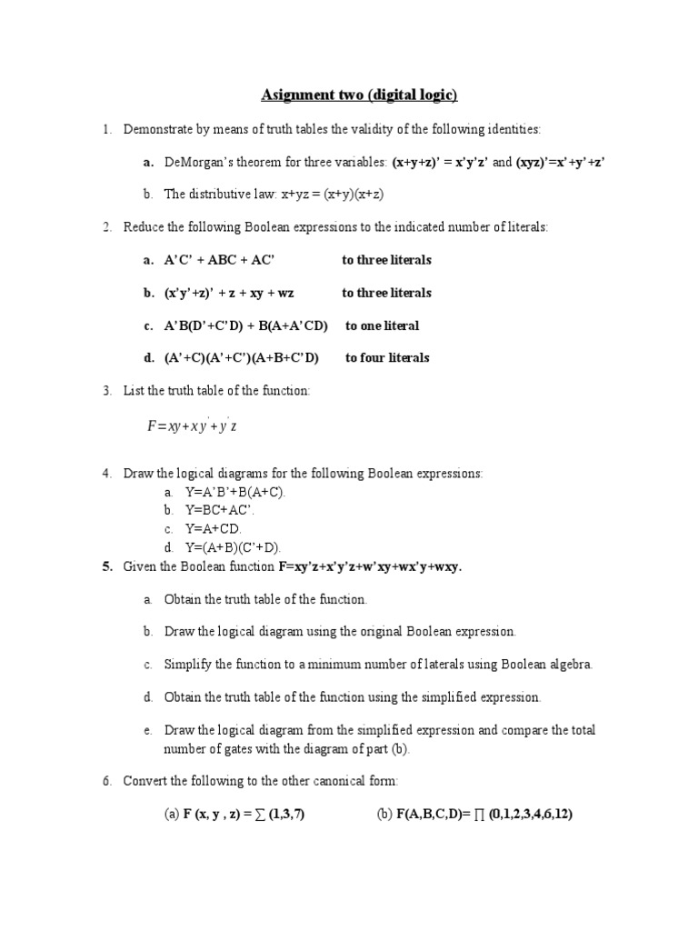 Digital Logic Design Assignment | PDF | Boolean Algebra | Teaching Mathematics