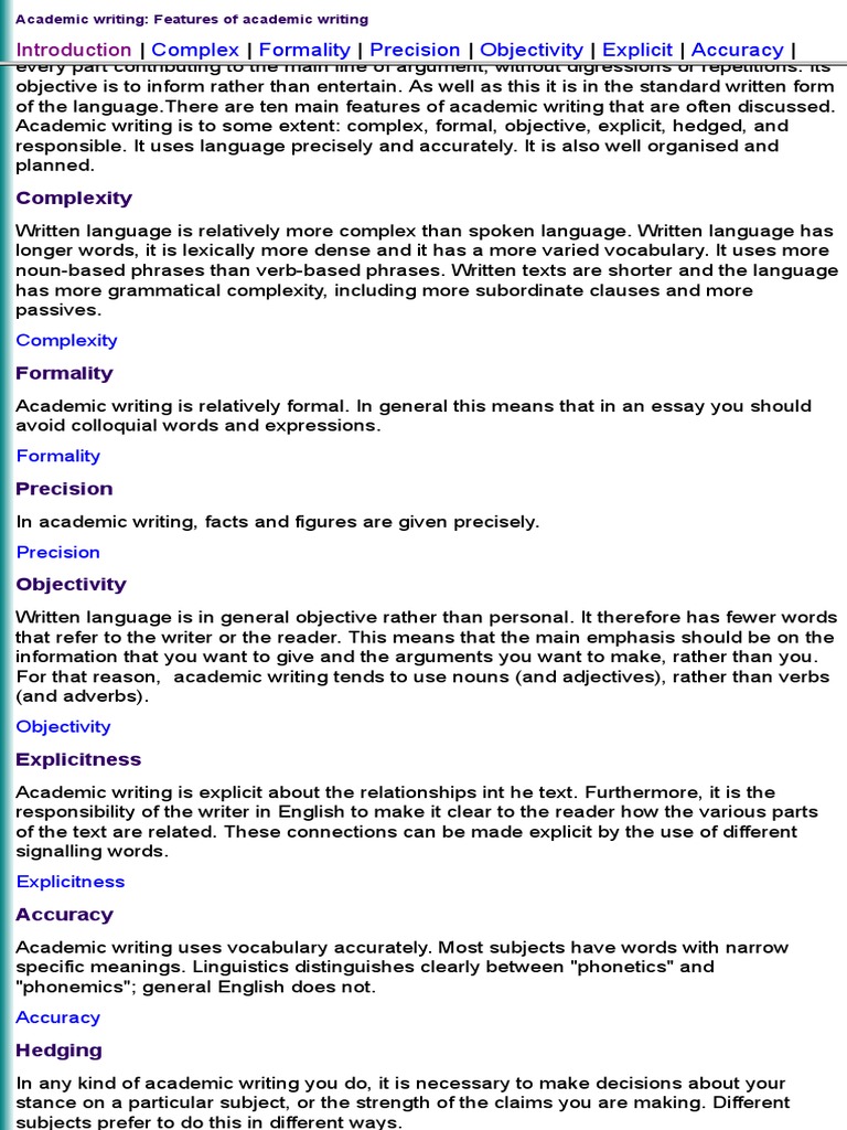 Key Features of Academic Writing | PDF | English Language | Word