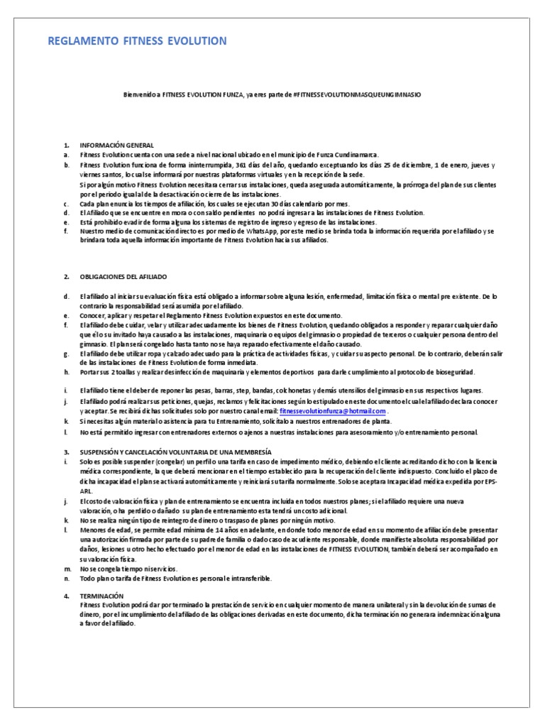 Reglamento Fitness Evolution 2023 | PDF