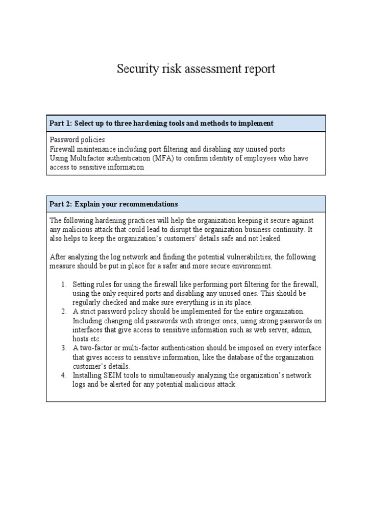 Security Risk Assessment Report | PDF