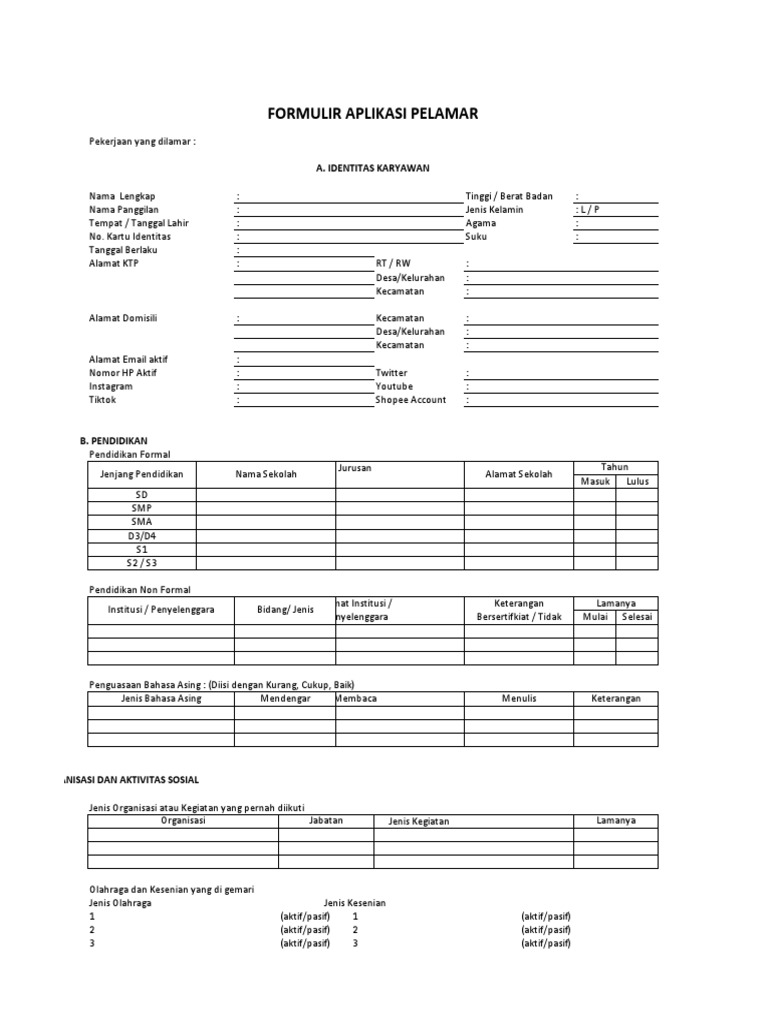 Form Data Pelamar | PDF
