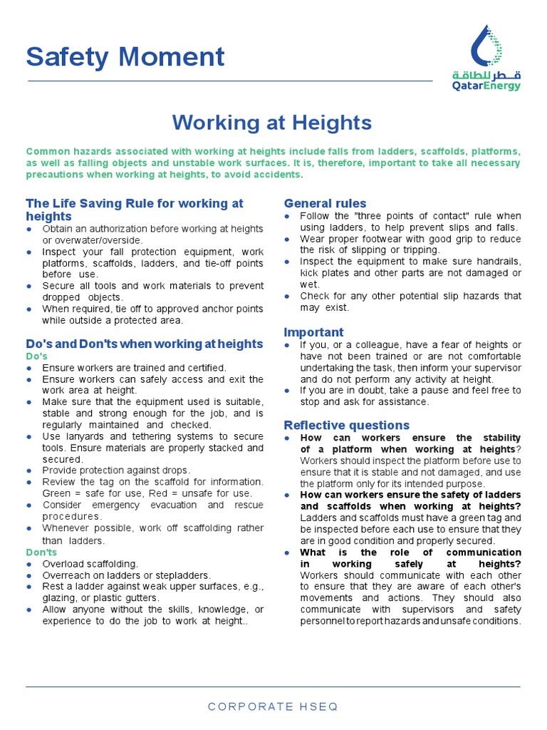 Safety Moment - PDF - Working at Heights | PDF | Scaffolding | Safety