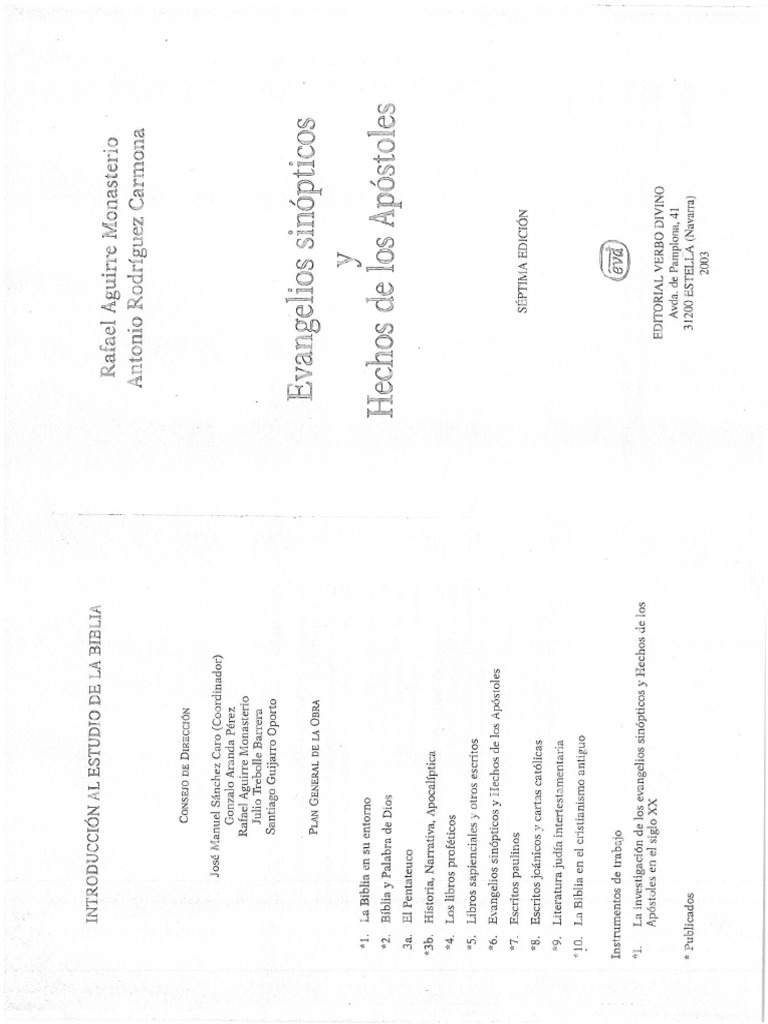 Evangelio Sinopticos y Hechos de Los Apostoles (Aguirre) | PDF