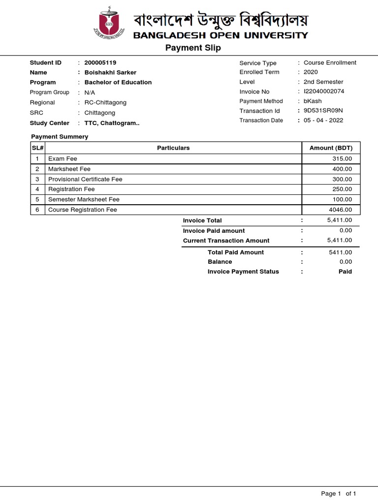 Payment Slip: Program Group Payment Method | PDF