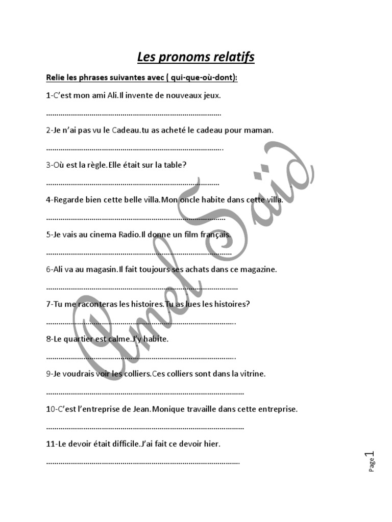 Les Pronoms Relatifs Simple | PDF