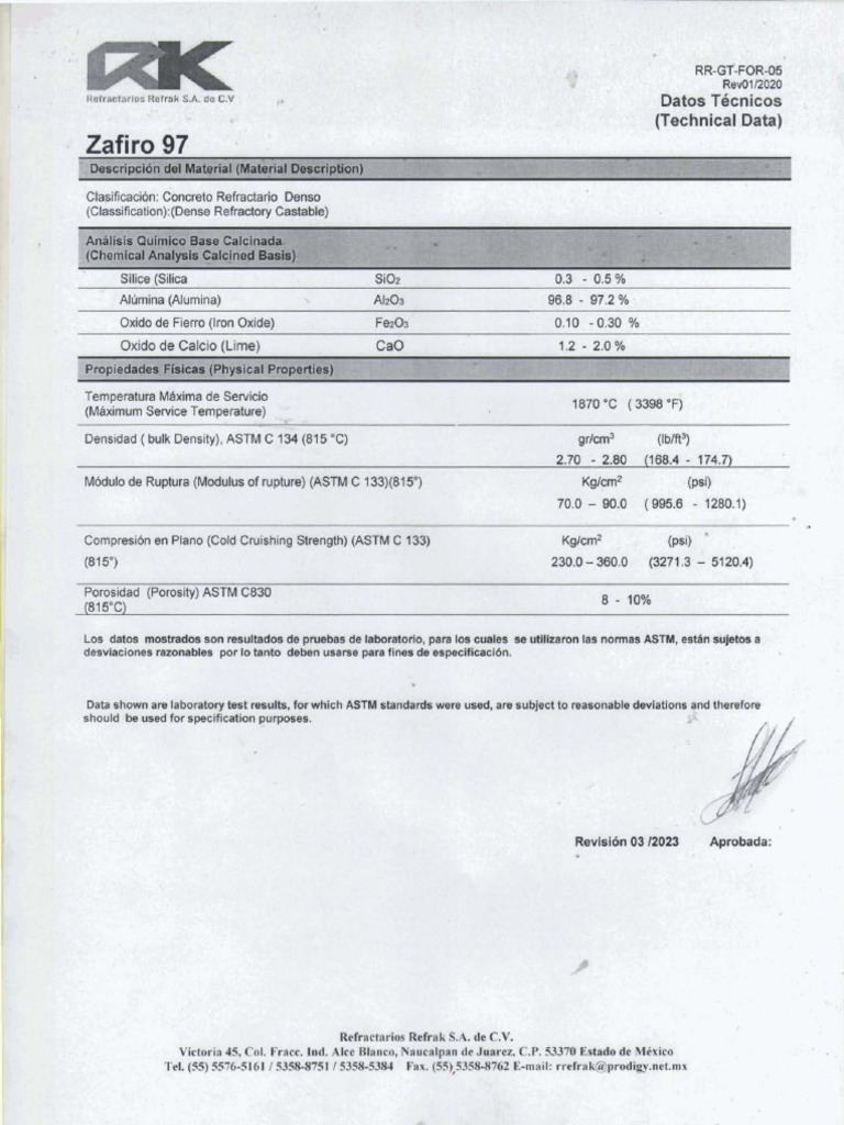 Ficha Zafiro 97 Rev03-2023 19jun23 | PDF