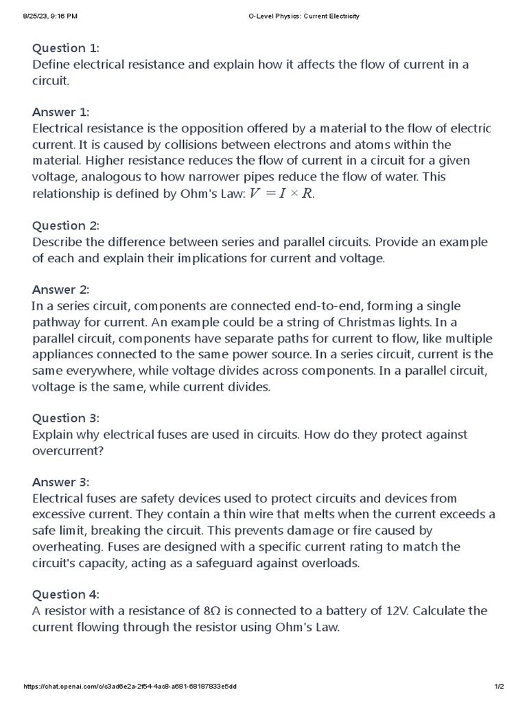 O-Level Physics - Current Electricity | PDF | Electrical Resistance And Conductance | Series And ...