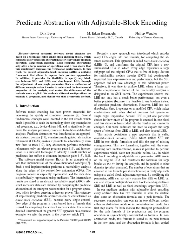 2010-FMCAD - Predicate Abstraction With Adjustable-Block Encoding | PDF