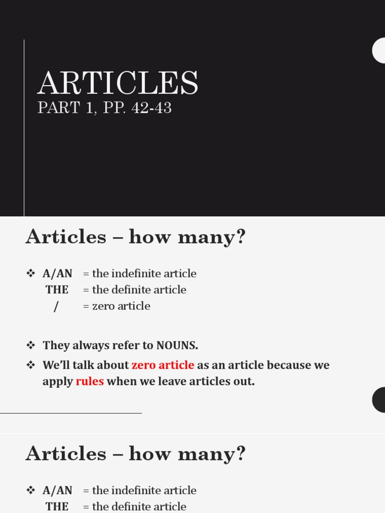 Articles - Part 1 - Answer Key | PDF | Noun | Grammatical Number