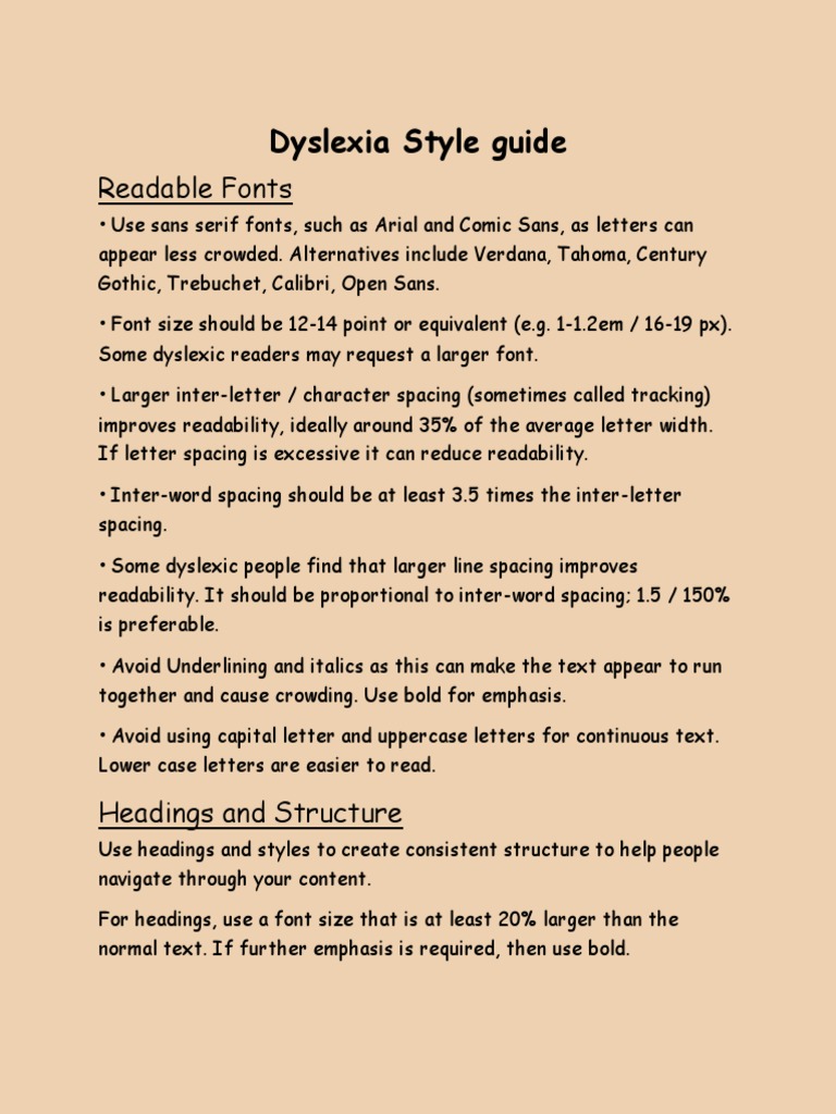 Dyslexia Style Guide | PDF | Typefaces | Sans Serif