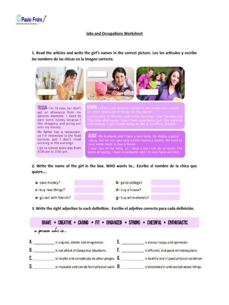 Jobs and Occupations Worksheet | PDF
