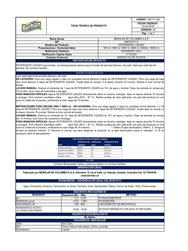 Desengrasante Berhlan | PDF | Detergente | Agua