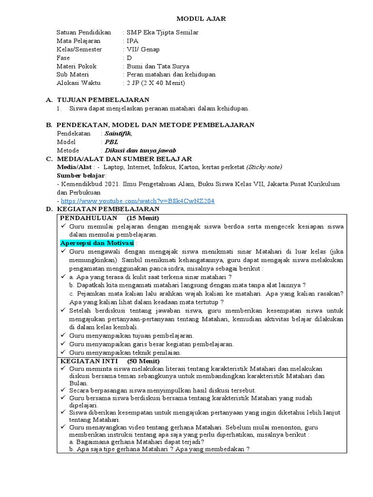 Modul Ajar Bumi Dan Tata Surya Pertemuan 3 Pdf