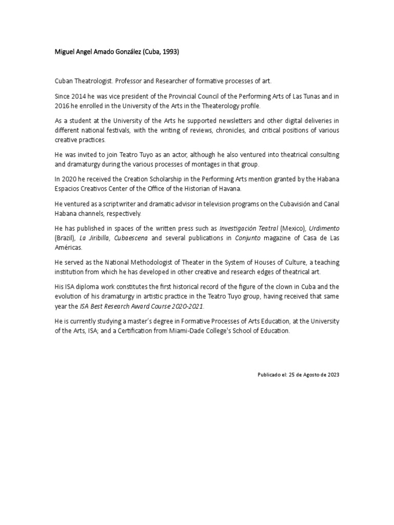 Cuban Theatrologist Miguel Angel Amado | PDF | Social Science | Art