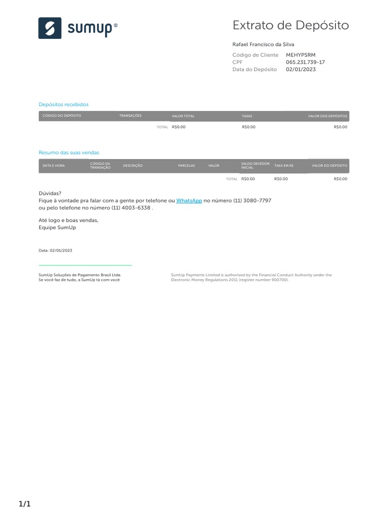 SumUp Monthly Payout Summary | PDF