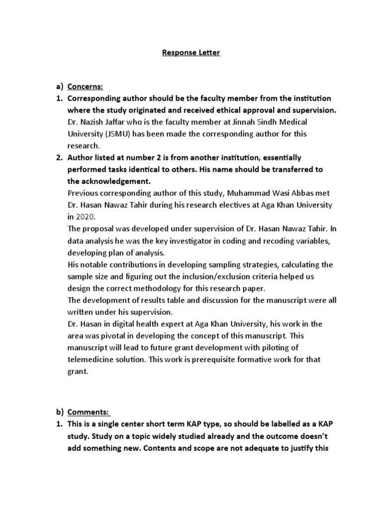 Response Letter JPMA | PDF | Business | Computers