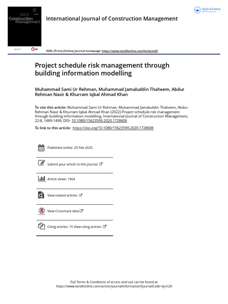 Project Schedule Risk Management Through Building Information Modelling ...