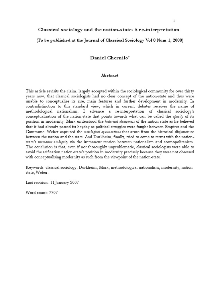 Chernilo. Classical Sociology and Nation State | PDF | Sociology | Karl ...