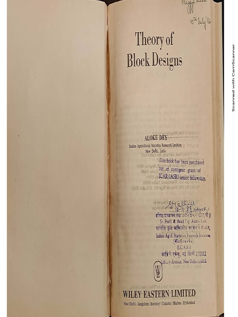 Aloke Dey Theory of Block Design | PDF
