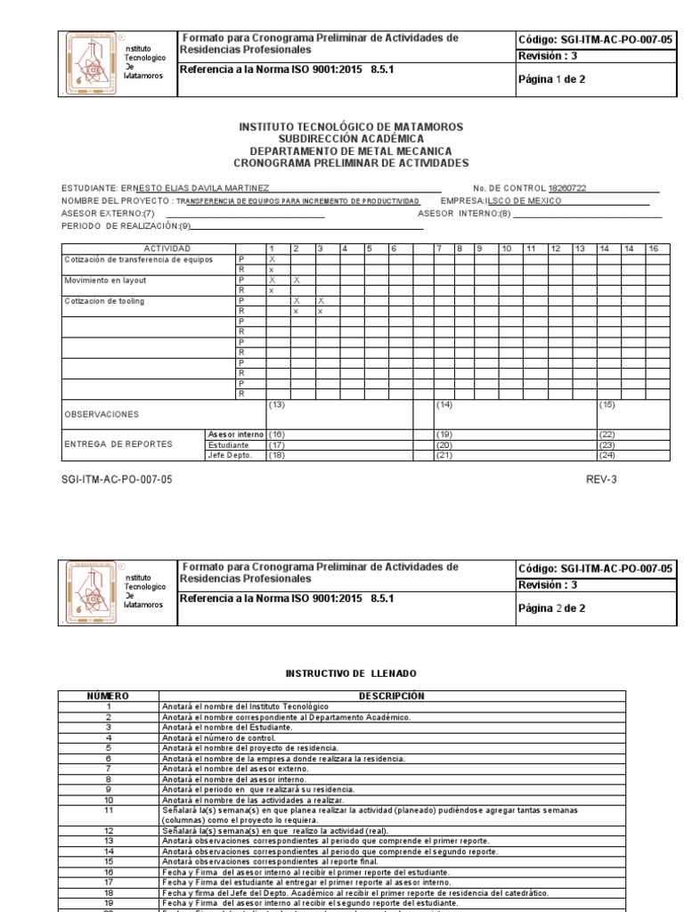Cronograma Residencias Profesionales | PDF
