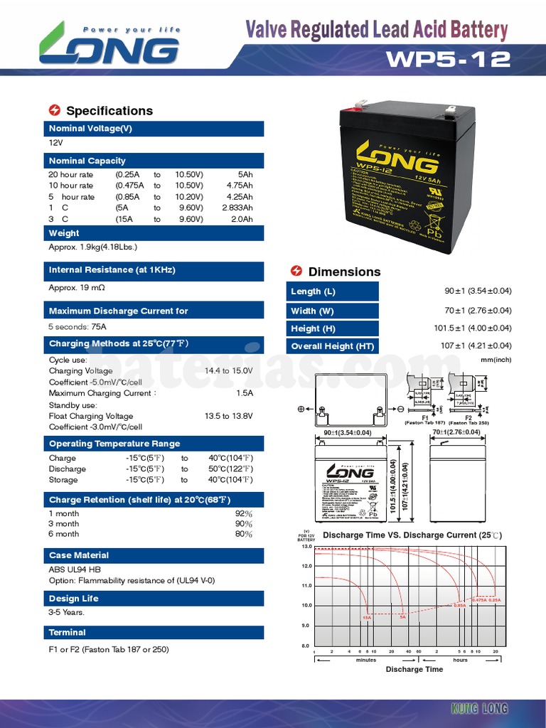 Ficha Tecnica Bateria Long wp5 12 5ah 12v Es | PDF
