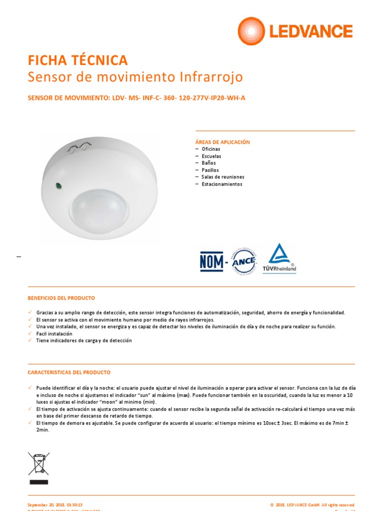 Sensor 7015810 LDV - MS - INF-C - 360 - 120-277V-IP20-WH-A, Ficha Técnica | PDF