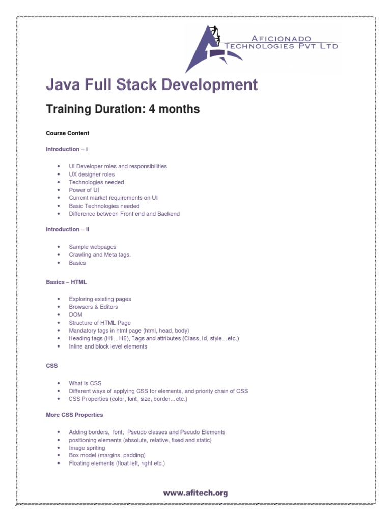 Java Full Stack Development - Course Content | PDF | J Query | Java Script