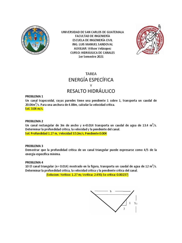 Energía Específica y Saltos Hidráulicos | PDF | Canal | Descarga ...