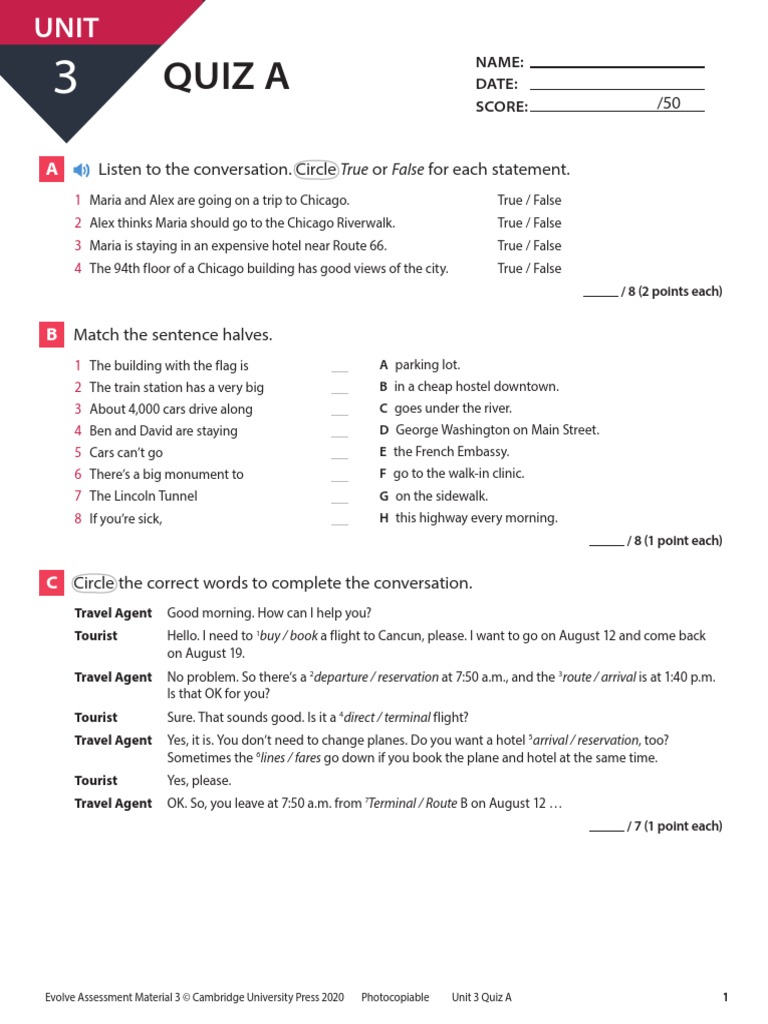Evolve - L3 - Unit 3 Quiz - A | PDF