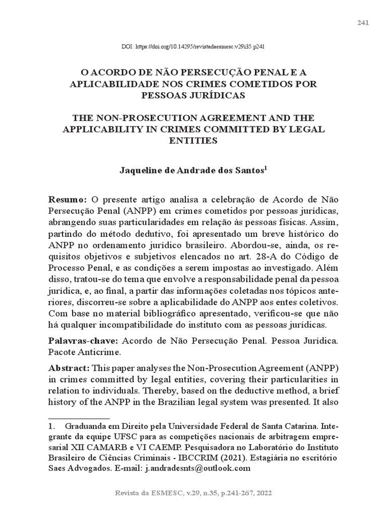 O Acordo de Não Persecução Penal e A Aplicabilidade Nos Crimes ...