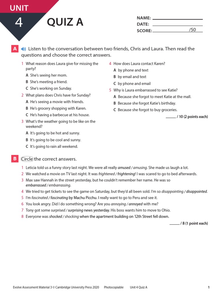 Evolve - L3 - Unit 4 Quiz - A | PDF Evolve - L3 - Unit 4 Quiz - A | PDF