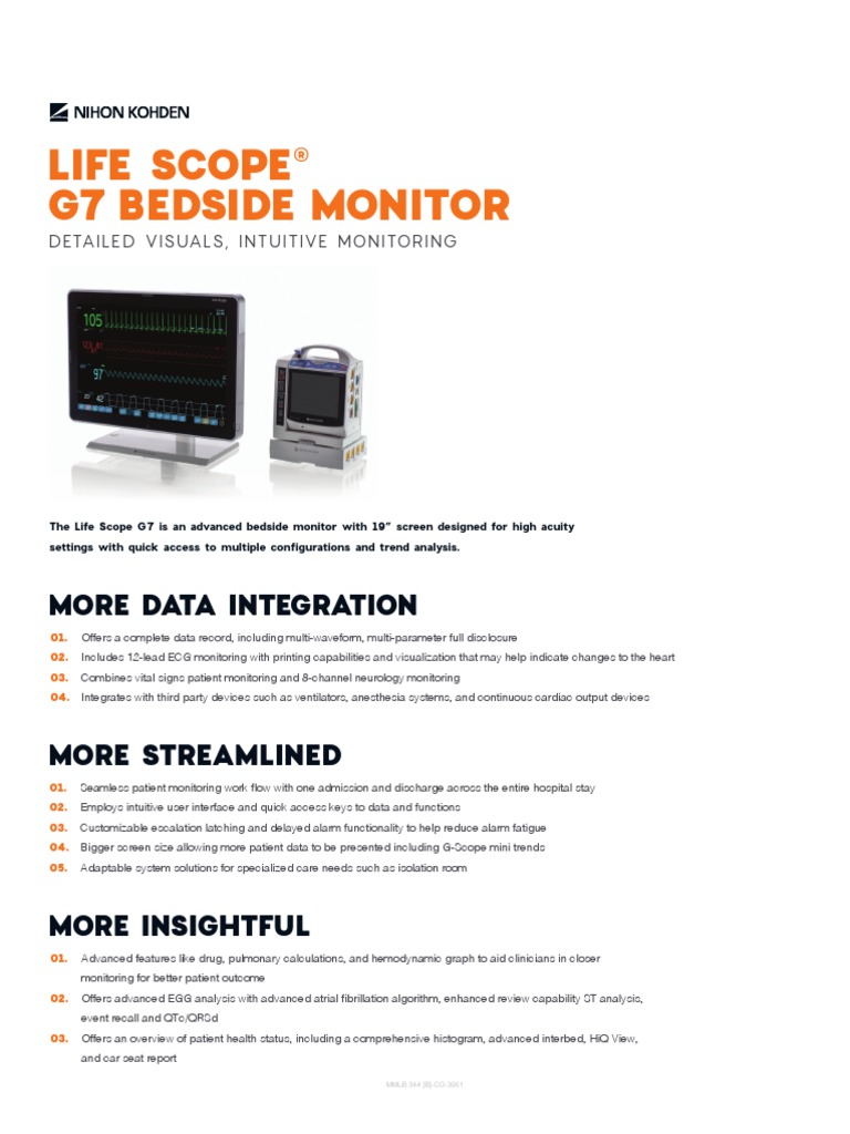 Lifescope g7 Spec Sheet MMLB 344 - B-Co-3951 - 1 | PDF | Monitoring (Medicine) | Blood Pressure