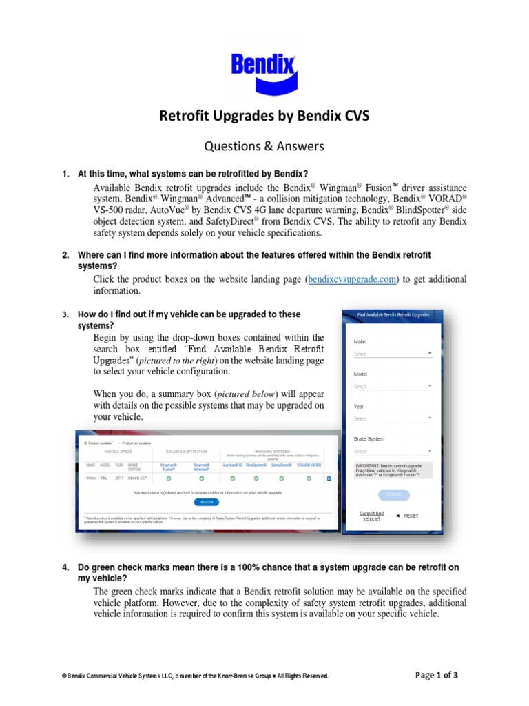 Retrofit Upgrades by Bendix CVS: Questions & Answers | PDF | Vehicles
