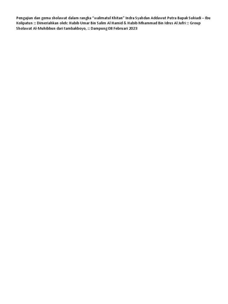 Walimatul Khitan Indra: Pengajian & Sholawat | PDF | Agama & Spiritualitas