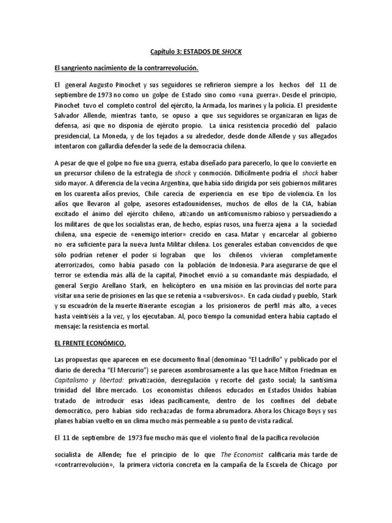 Resumen La Doctrina Del Shock - Capítulo 3. | PDF | Milton Friedman ...