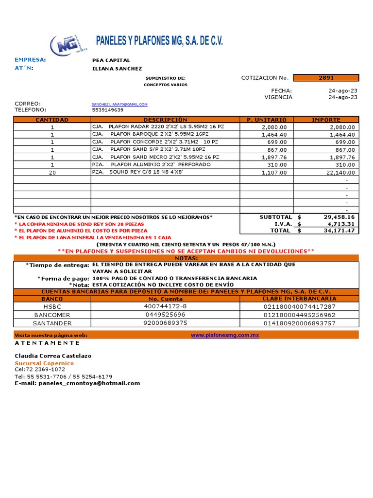 Cotización Plafones | PDF