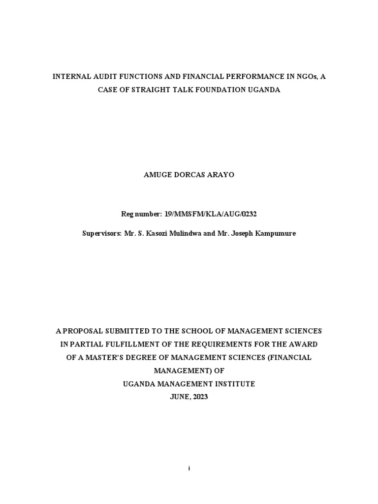 Dorcas Arayo Amuge Proposal 22.08.23 | PDF | Audit | Internal Audit