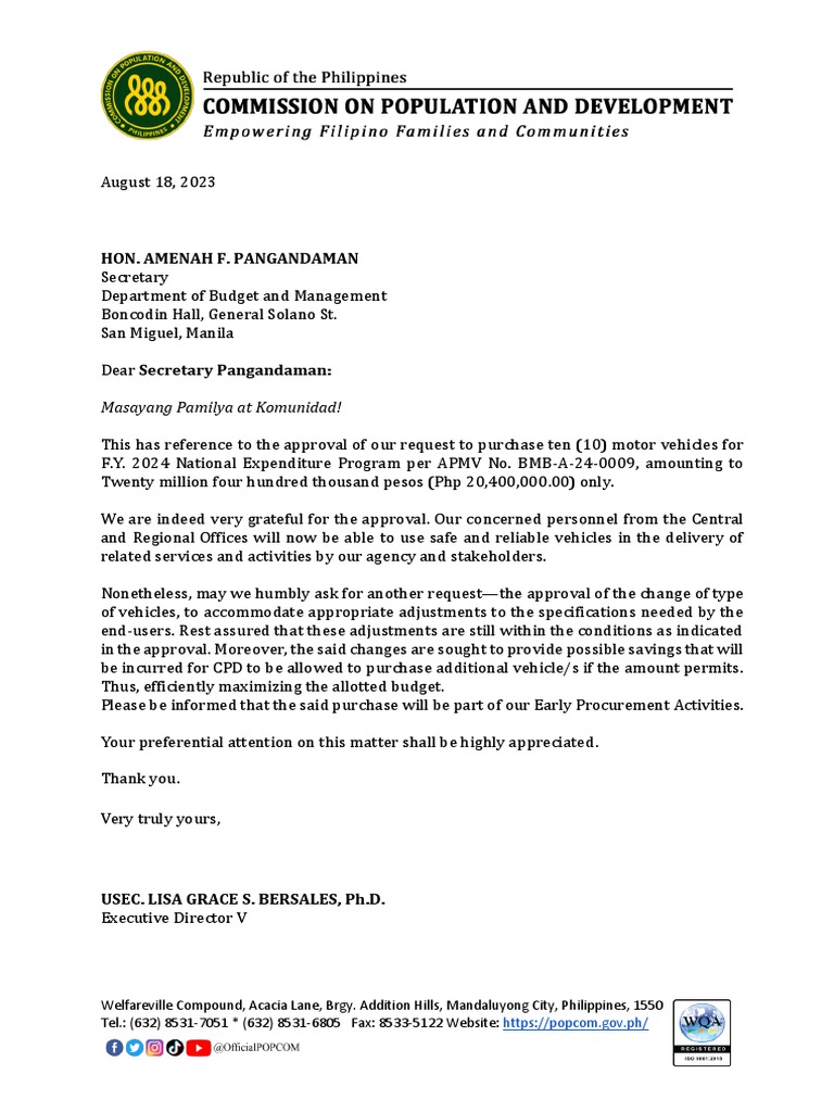 v2 - Letter - DBM - Request For Different Vehicle Type and Use of ...