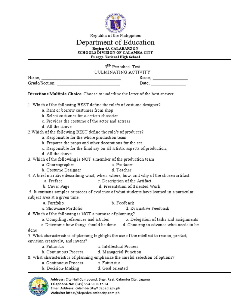 3RD PT Culminating | PDF | Decision Making | Learning